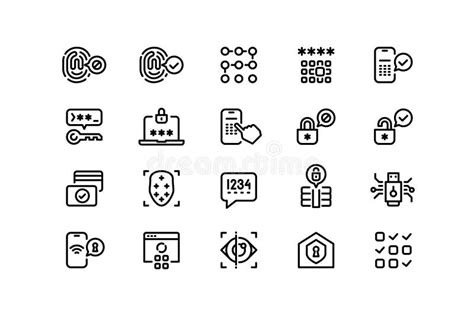 App Security Line Icons Face Detection Pin Code And Password Eyeball And Fingerprint Scan
