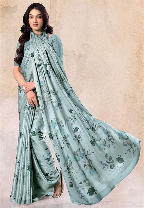 Buy Digital Printed Satin Saree In Blue Online Sts8564 Utsav Fashion