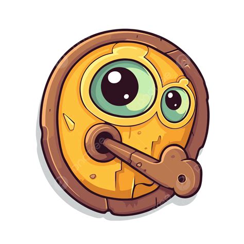 باب خشبي الكرتون مع عيون المتجه ثقب المفتاح ملصق كرتون Png والمتجهات