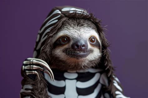 A Sloth Is Wearing A Skeleton Outfit For Halloween Stock Illustration Illustration Of Crawl