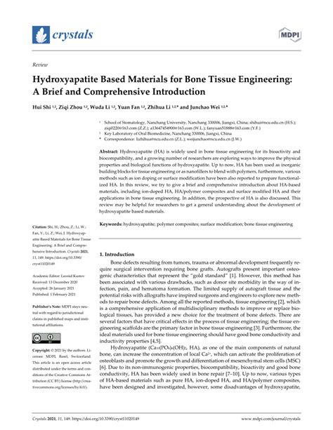 Pdf Hydroxyapatite Based Materials For Bone Tissue Engineering A Brief And Comprehensive