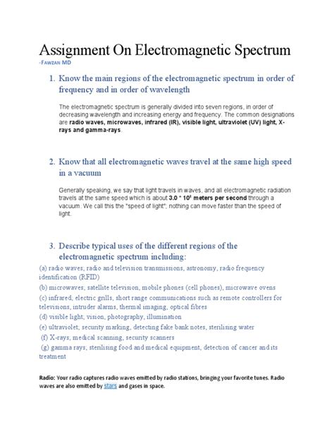 Assignment On Electromagnetic Spectrum Pdf Electromagnetic Spectrum
