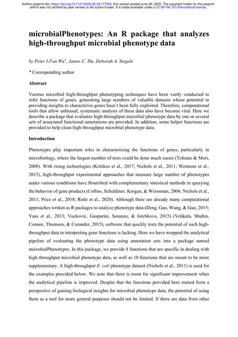 Pdf Microbialphenotypes An R Package That Analyzes High Throughput