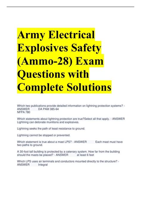 Army Electrical Explosives Safety Ammo 28 Exam Questions With Complete Solutions Army