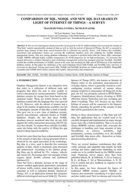 Comparison Of Sql Nosql And New Sql Databases In Light Of Internet Of Things A Survey Docslib