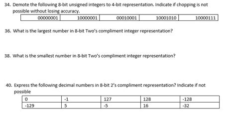 Solved 34 Demote The Following 8 Bit Unsigned Integers To