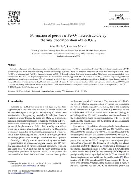 Pdf Formation Of Porous α Fe2o3 Microstructure By Thermal Decomposition Of Fe Io3 3