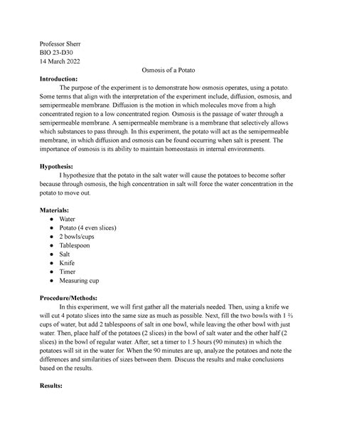 Conclusion To Osmosis Potato Experiment At Mia Stanfield Blog