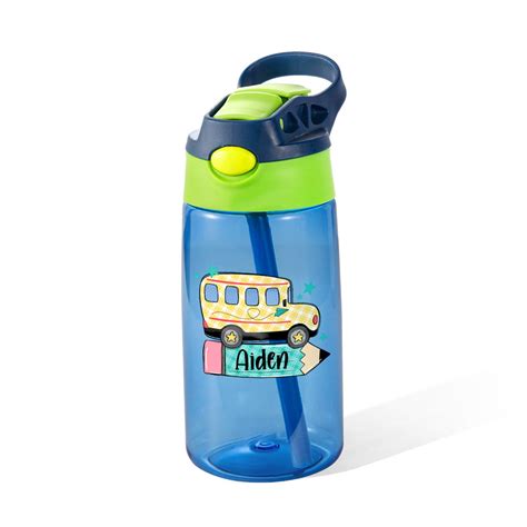 Personalized Name School Bus Design Water Bottle 16oz Pc Plastic Eco