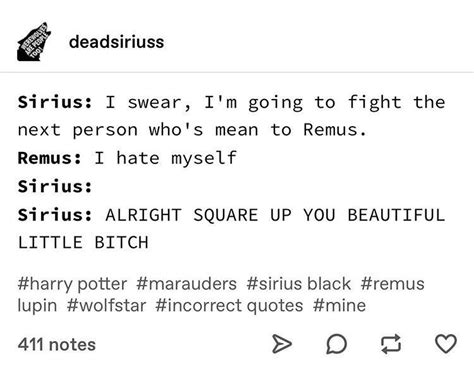 Wolfstar Marauders Sirius Black Remus Lupin Wolfstar Incorrect Quotes Harry Potter