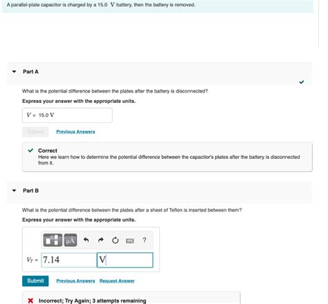 Solved A Parallel Plate Capacitor Is Charged By A 15 0 V
