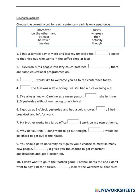 Discourse Markers 3233313 Chong Liveworksheets