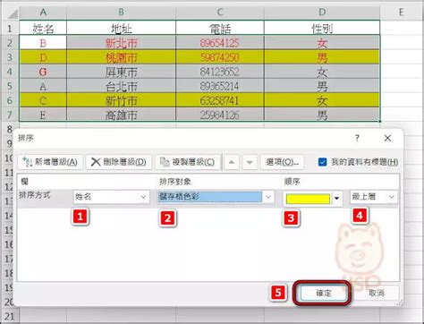 讓 Excel 依據「字型色彩」或「儲存格色彩」進行排序
