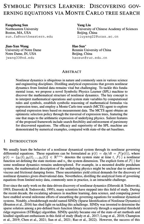 基于蒙特卡洛树搜索的控制方程发现 智源社区