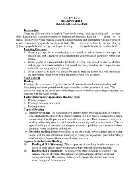 Reading Skill Pdf Pdf Speed Reading Cognition
