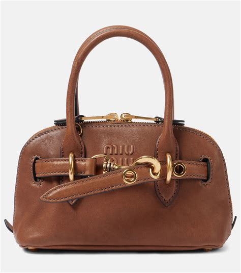 Aventure Mini Leather Tote Bag In Brown Miu Miu Mytheresa