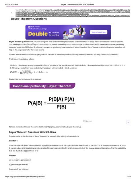 Bayes Theorem Questions With Solutions Pdf Odds Area