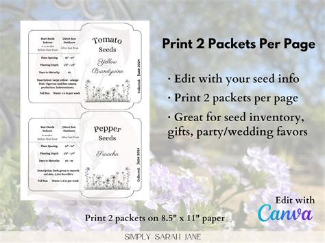 Printable Seed Packet Template For Canva Editable Diy Seed Storage