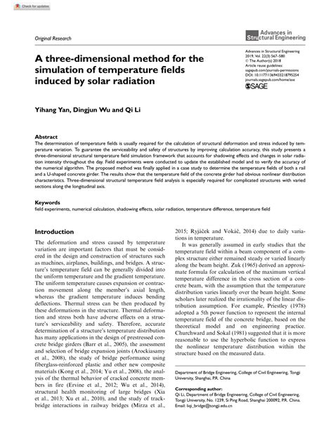 PDF A Three Dimensional Method For The Simulation Of Temperature Fields Induced By Solar Radiation