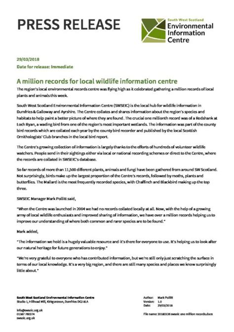 SWSEIC One Million Records South West Scotland Environmental