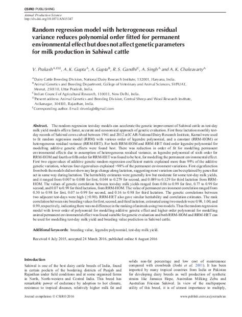 pdf random regression model with heterogeneous residual variance