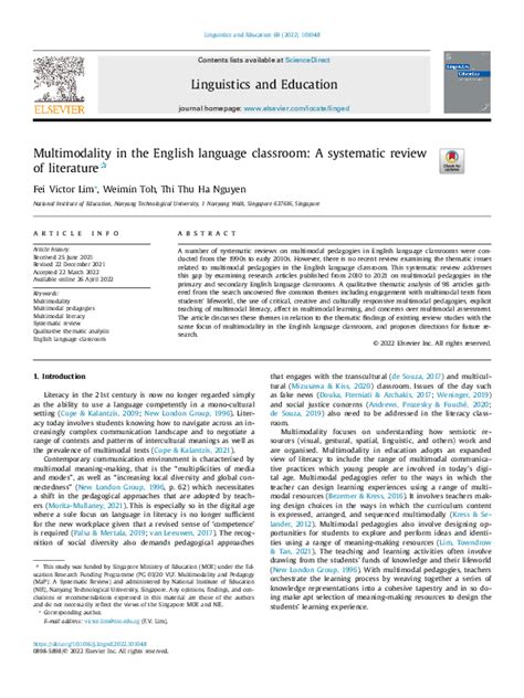 Pdf A Systematic Review Of Multimodality In The El Classroom Pdf A Systematic Review Of Multimodality In The El Classroom