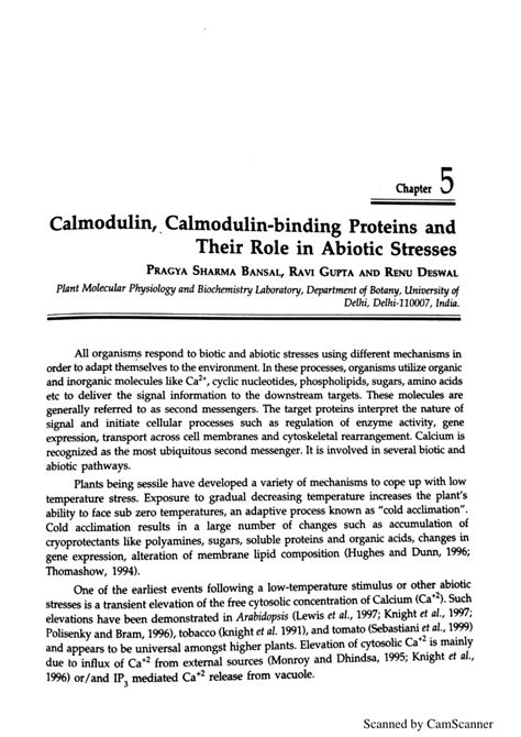 Pdf Calmodulin Calmodulin Binding Proteins And Their Role In Abiotic