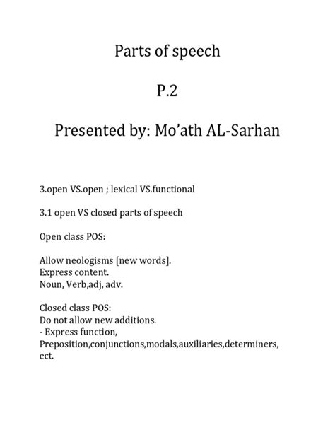 Parts Of Speech 2 Download Free Pdf Part Of Speech Syntactic