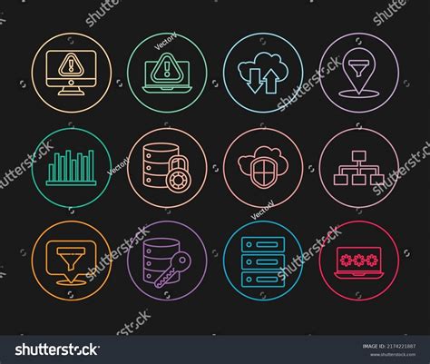 Set Line Laptop Password Hierarchy Organogram Stock Vector Royalty