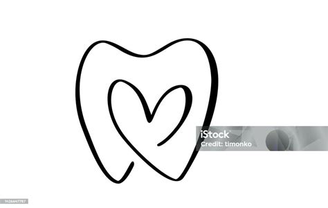 캘리그래피 라인 벡터 치아와 심장 아이콘 치과 기호 의료 표지판 치과 건강 로고 깨끗한 흰색과 건강한 치과 의료 템플릿 이빨에