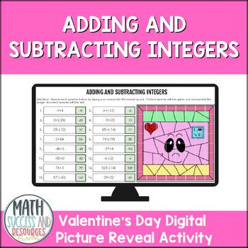 Adding And Subtracting Integers Valentine S Day Math Digital Pixel Art Activity