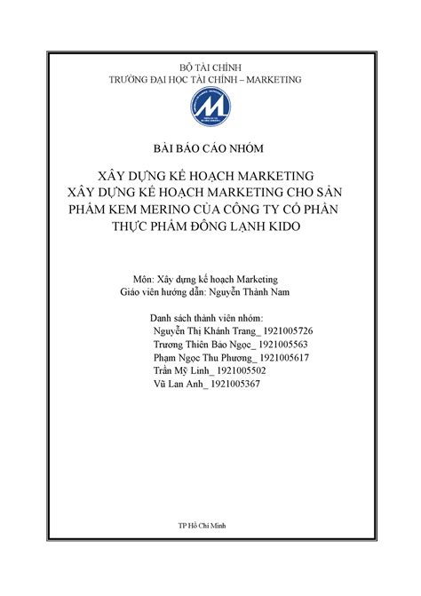 Marketing Lecture note BỘ TÀI CHÍNH TRƯỜNG Đ ẠI HỌC TÀI CHÍNH MARKETING BÀI BÁO CÁO NHÓM XÂY
