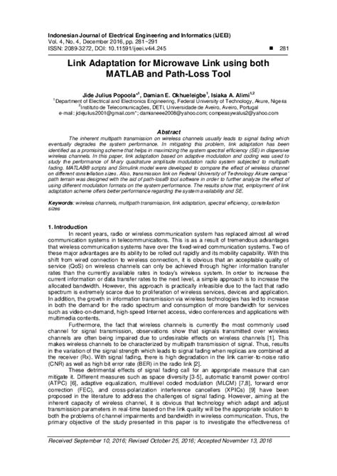 Pdf Link Adaptation For Microwave Link Using Both Matlab And Path Loss Tool