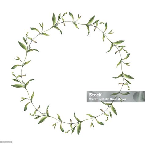 수채화 잔디가 있는 원형 프레임 녹색 잎은 흰색 배경에 분리되어 있습니다 결혼식 초대장 포스터 또는 카드용 여름 또는 봄 배너 템플릿입니다 장식 책을 위한 복사 공간이 있는