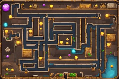 A Retro Arcade Game Level Map Interface With Underground Factory Elements Featuring Traps Steel