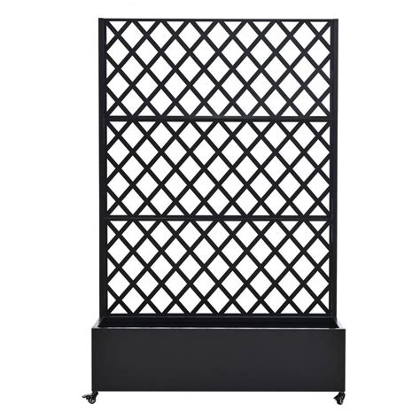Vamop Black Metal Rectangular Planter Box With Wheels And Trellis