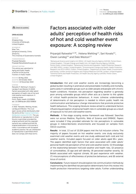 Factors Associated With Older Adults Perception Of Health Risks Of Hot And Cold Weather Event