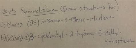 Solved 20pts Nomenclature Draw Structures For A Names