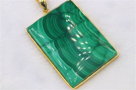 No Reserve Price 200ct Natural Malachite Pendant 18k Gold Plated
