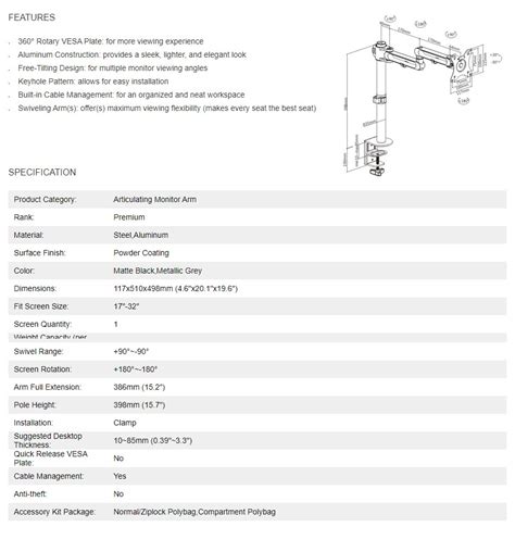 Brateck Articulating 17 32 Single Monitor Stand Matte Black LDT30 C012 Mwave