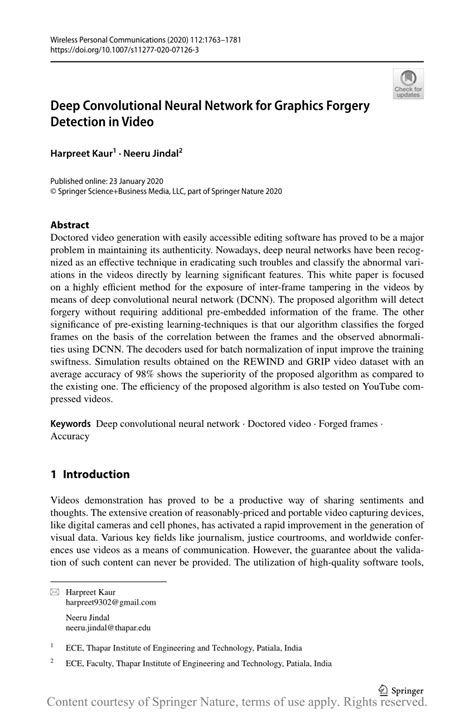 Deep Convolutional Neural Network For Graphics Forgery Detection In Video Request Pdf