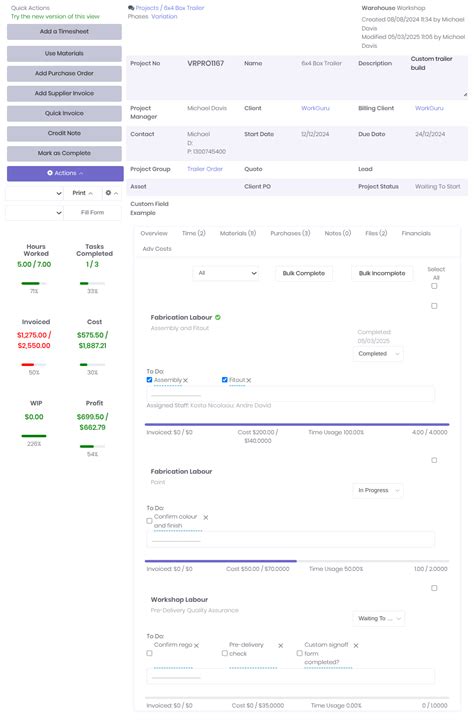 projects overview in workguru workguru support portal