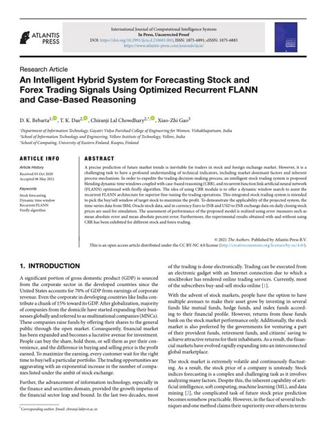 Pdf An Intelligent Hybrid System For Forecasting Stock And Forex Trading Signals Using