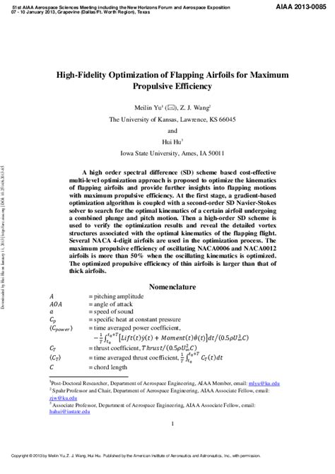 Pdf High Fidelity Optimization Of Flapping Airfoils For Maximum