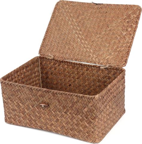 Feialnduo Wicker Shelf Baskets With Lidseagrass Storage Basket Bins
