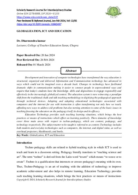 Pdf Globalization Ict And Education