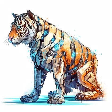 Premium Ai Image A Drawing Of A Tiger With A Robot Body And A Helmet