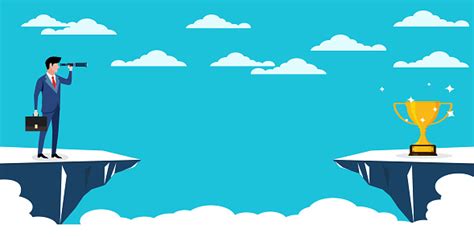 망원경에 서있는 사업가가 트로피를 보고 있습니다 비즈니스 비전 개념에 대한 스톡 벡터 아트 및 기타 이미지 개념 경쟁 금 금속 Istock