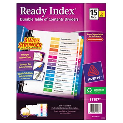 Avery Ready Index Tab Multi Color Table Of Contents Divider Set Pack
