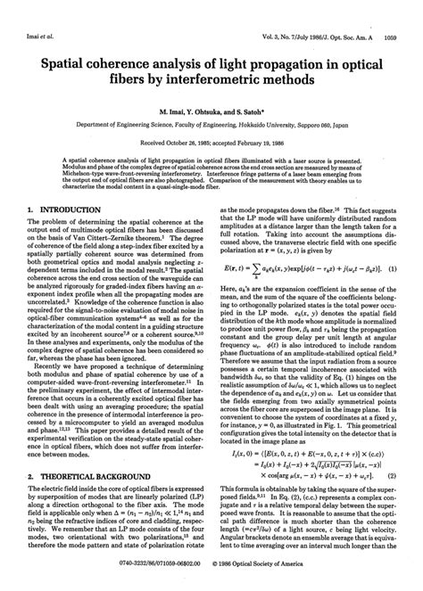 Spatial Coherence Analysis Of Light Propagation In Optical Fibers By Interferometric Methods